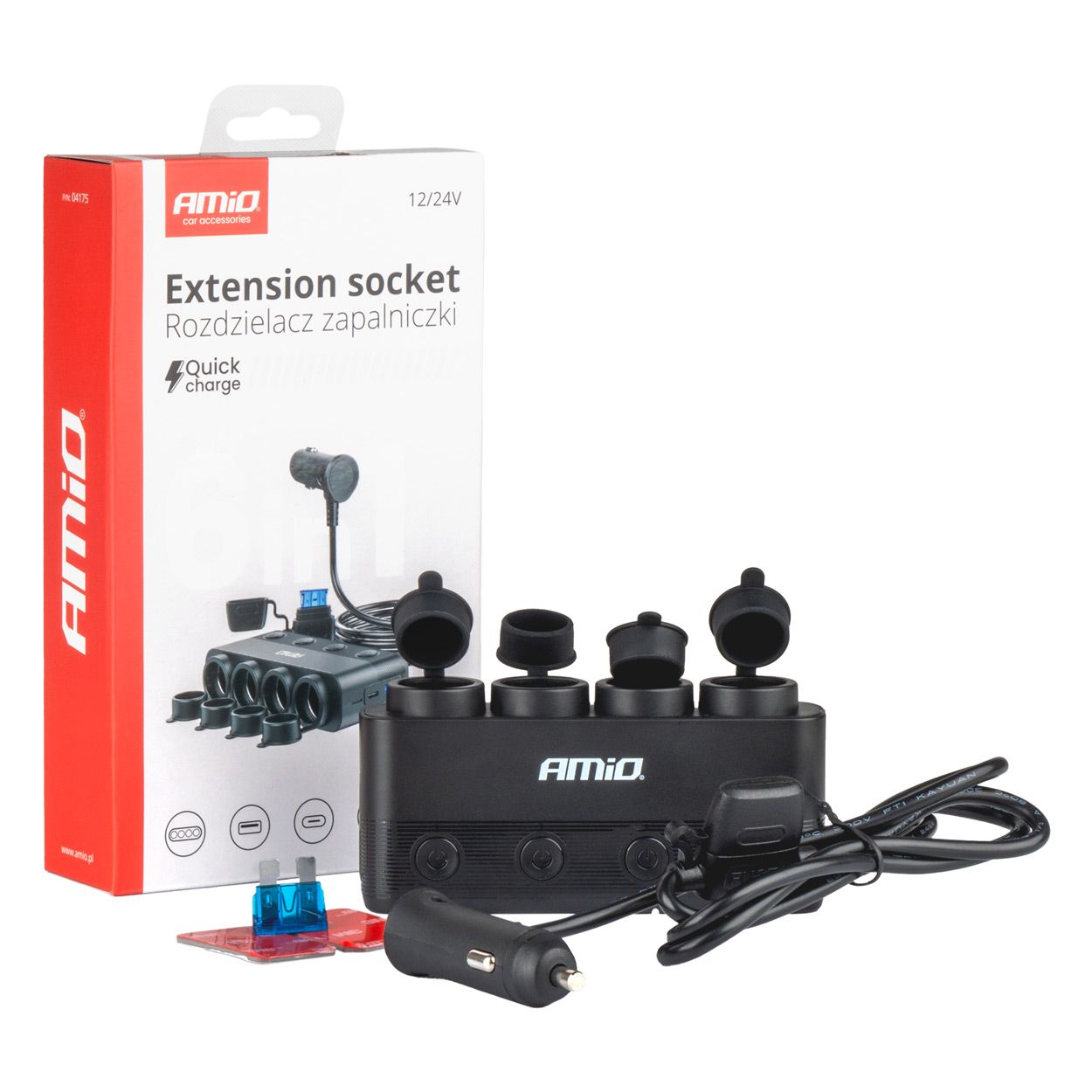 Amio - ΑΝΤΑΠΤΟΡΑΣ ΑΝΑΠΤΗΡΑ ΤΕΤΡΑΠΛΟΣ 12/24V 216W MAX ΜΕ 2 ΘΥΡΕΣ USB ...